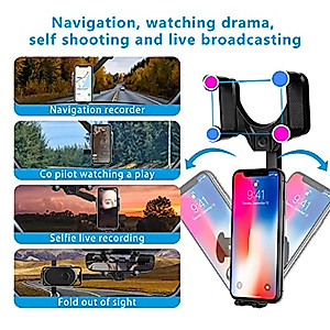 Phone Mount for Car, 360°Rotatable and Retractable Car Phone Holder Car Rearview Mirror Bracket, Phone Mount for Rearview Mirror with One Hand Operation, Compatible with All Phones (4 Claws)