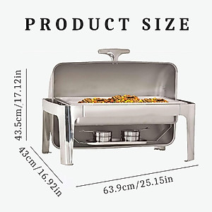 FLTRGO Chafing Dish Set, 9L Stainless Steel Buffet Trays Food Server with Fully Retractable Roll Top Lid, for Restaurant Catering Parties Weddings Picnics,Invisible