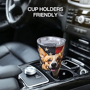 AYCZN American Flag Corgi 20 OZ Tumbler Stainless Steel Travel Coffee Mug, USA Flag Dog Insulated Water Bottle with Lid and Straws Leakproof Thermal Cup