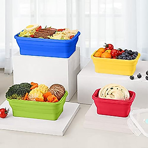 Yagote 4 Pcs Silicone Collapsible Food Storage Containers with Lids Silicone Lunch Box Bento Box BPA free for Kitchen Pantry Organization Microwave Freezer (4pcs-multicolor1)