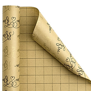 RUSPEPA Kraft Wrapping Paper Roll - Mini Roll - Mr. & Mrs. Pattern Great for Wedding, Anniversary - 17.5 Inches X 32.8 Feet