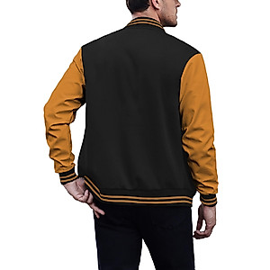 COOFANDY Mens Varsity Bomber Jackets Leather Varsity Letterman Jacket Letter A Winter Black-Yellow Medium