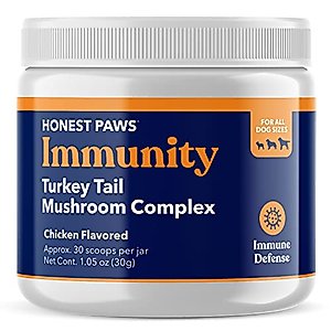 Honest Paws Dog Digestive and Immunity Booster – Turkey Tail Mushroom Blend - Shiitake, Reishi, Maitake Mushroom Extract Formula - No Filler, No Additives - (1.05 oz)