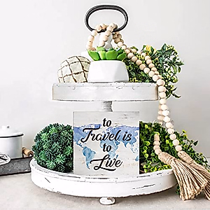 Motivational Travel Quote to Travel is to Live Wood Box Sign Rusitc Wooden Box Sign Farmhouse Home Office Desk Shelf Decor (5 X 5 Inch)