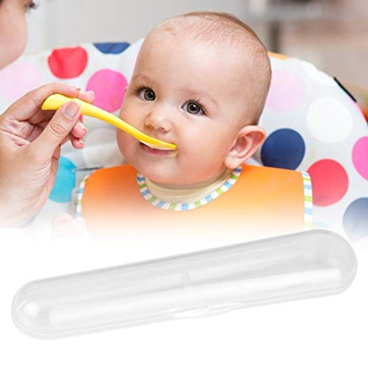 Food Grade Single Storage Box, Baby Silicone Spoon Transparent Life Children Stainless Cutlery Set Spoon Portable Travel Tableware Case