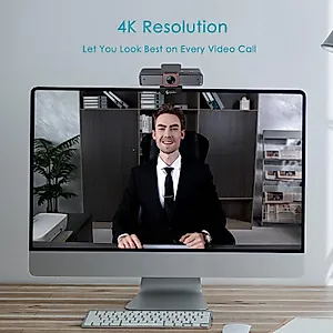 Angetube 4K AI Webcam: AI-Trackig Web Camera Dual AI Noise-Cancelling Microphones - HDR-Enabled, USB 3.0, Remote Control, Sony_Sensor, Adjutable Field of View, Work with Teams, Zoom, Webex