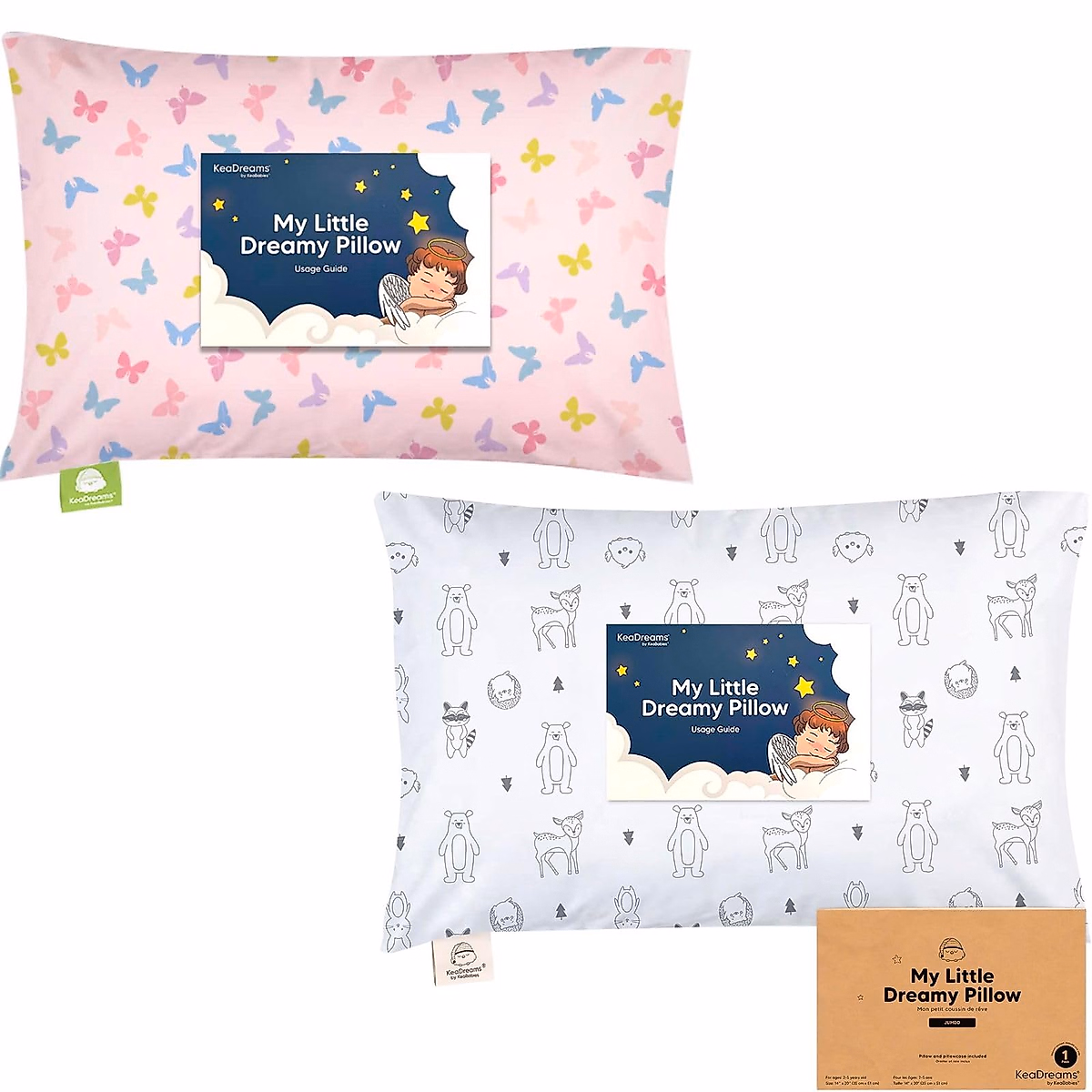 KeaBabies Toddler Pillow with Pillowcase and Toddler Pillow with Pillowcase, Jumbo 14X20-13X18 Soft Organic Cotton Toddler Pillows for Sleeping - Machine Washable Crib Pillow