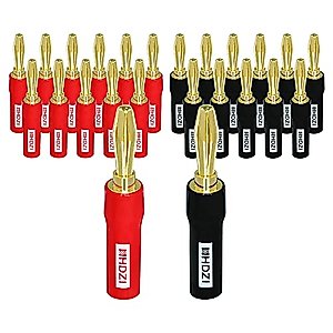 HHDZI 24 K Gold Banana Plugs, no Welding, Speaker Cable Banana Plugs, Audio Connector Adapter, Suitable for Speaker Cable, Wall Audio and Video Receiver, Amplifier and Sound System