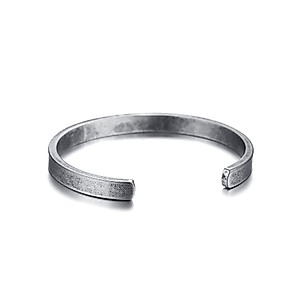MEALGUET Personalized Cuff Bracelet Stainless Steel Inspirational Bracelets Free Custom Engraved Name Mantra Text Bangle Open Cuff Bangle for Men Women,Antique Grey, 6mm Width