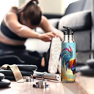 Rooster Animal Water Bottle 20 oz Insulated Thermos With Lid Stainless Steel Bottle Circle Sports Water Bottles Keep Hot Cold Leakproof Vacuum Water Flask