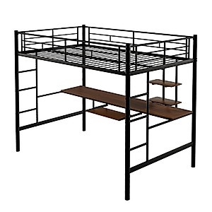 SOFTSEA Full Size High Loft Bed with Desk and Keyboard Metal Loft Bed for Kids