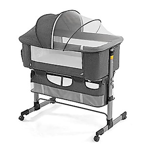 Baby Crib,3 in 1 Bedside Crib Adjustable Portable Bed for Infant,Baby Bassinet Baby Newborn Must Have Bed,Grey