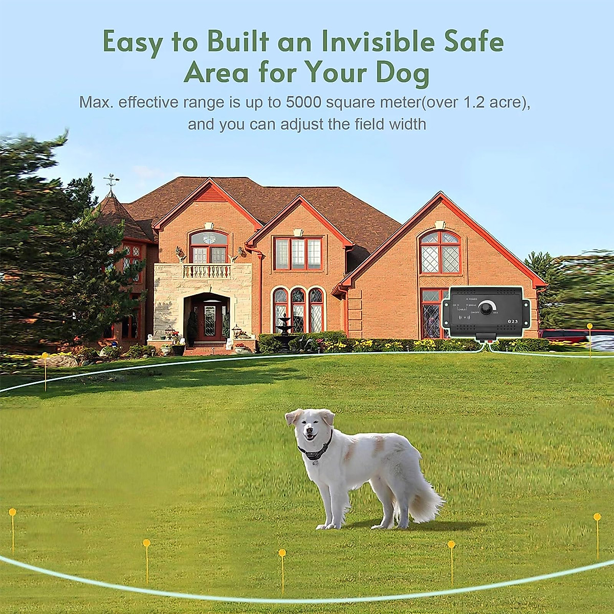 HOFCIOYT Electronic Pet Fencing System Wireless Electric Dog Fence System Underground/In-ground Electronic Pet Containment System Max. 5000㎡ Adjustable Effective with One Battery-operared Training,fo