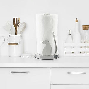 Everyday Solutions Woof Paper Towel Holder - Stainless Steel, Countertop Paper Towel Dispenser - with Tension-Spring for Single Handed Use - Featuring Cute Animal Tail Design - Great for Pet Lovers