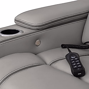 Armen Living Octavia Modern Zero Gravity Power Reclining Heated Massage Sofa, 86" Wide, Silver and Gray Top Grain Leather