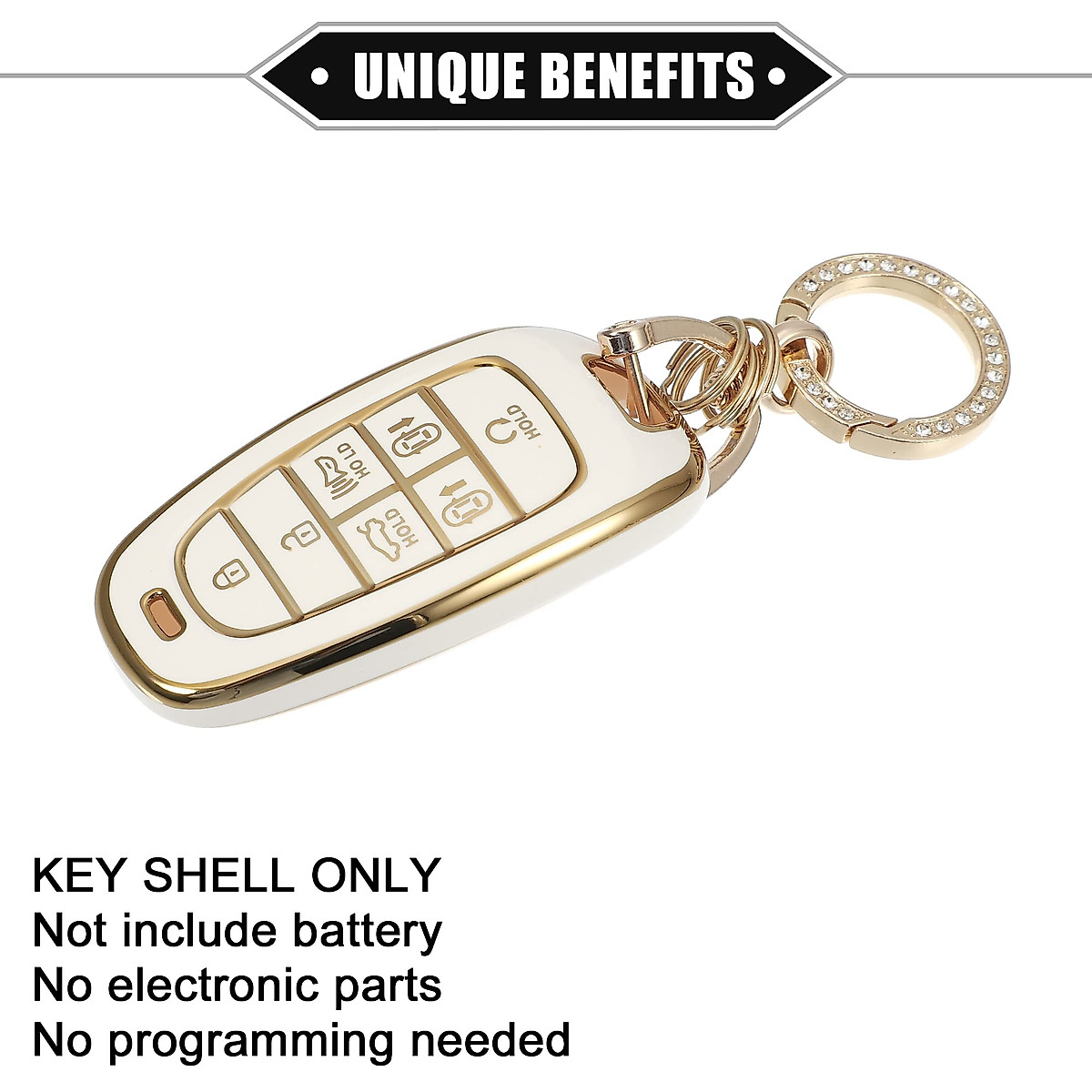 VekAuto Car Smart Key Fob Case Kit Compatible for Hyundai Santa Fe 2020-2022, Protective TPU White Keyless Entry Remote Cover with Key Chain