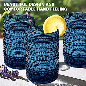 UPZAI Vintage Drinking Glasses Glassware: 15oz Water Cups Set of 6 - Thick Glass Vintage Hobnail Tumbler for Cocktail Whiskey Wine Beer Juice (6pcs Blue)