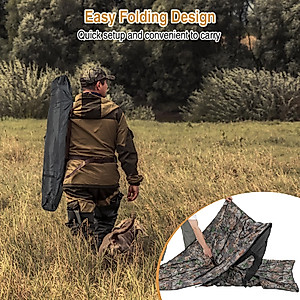 HAPPYGRILL Hunting Blind 2-Panel Pop Up Ground Hunting Blind with 3 Shoot Through Ports, Camo Concealment, Brush-in Loops, High Wind Stability, Easy-Setup Hunting Fence for Deer Turkey
