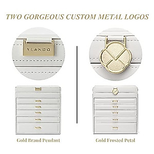 Vlando 6 Tier Large Jewelry Storage Box with Mirror, Huge Jewelry Box Organizer Storage of Necklace Ring Earring Bracelets Watches (White)