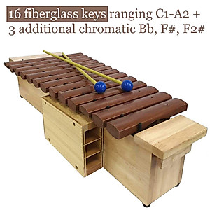 Orff Soprano Xylophone with Resonator, 16 Fiberglass Keys, 2 Pairs of Mallets