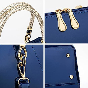 YAQUNICER Top-handle Handbags Purse Satchel for Women Patent PU Shoulder Crossbody Bag Middle Tote-White