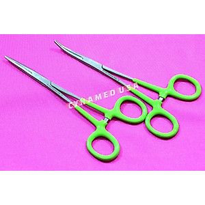 German Stainless New Vinyl 6.25" Straight + Curved Hemostat Forceps Locking Clamps Stainless Steel (CYNAMED Brand)