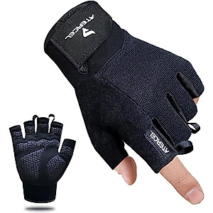 ATERCEL Workout Gloves for Men and Women, Exercise Gloves for Weight Lifting, Cycling, Gym, Training, Breathable and Snug fit (Black, M)