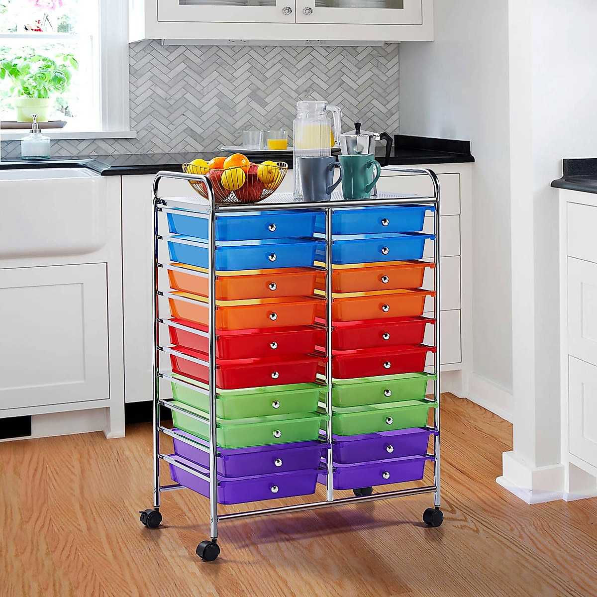 Yaheetech 20 Drawers Rolling Storage Cart Multipurpose Movable Organizer Cart Tools Scrapbook Paper Organizer on Wheels, Multicolor