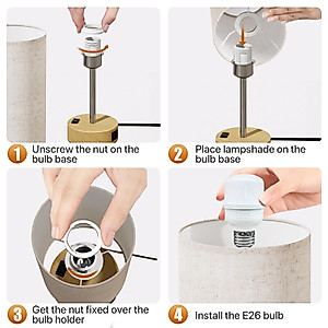 KPQ 【Upgraded】 Bedside Lamp Touch Control Table Lamp with USB A+C Charging Ports & AC Outlet 3-Way Dimmable Nightstand Lamp with Linen Fabric Shade for Bedroom Living Room(E26 Light Bulb Included)