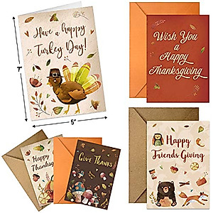 FANCY LAND 12 Thanksgiving Greeting Cards Thanksgiving Cards with Envelopes 5 X 7 for Kids Adults Friends Family