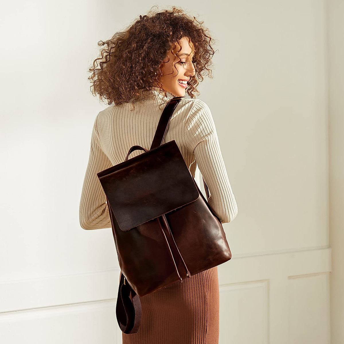 S-ZONE Women Leather Backpack Purse Bundle with Retro Bucket Tote Handbag Distressed Shoulder Bag