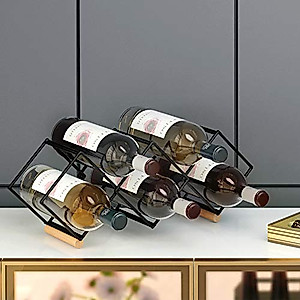 Mecor Countertop Wine Rack, 5 Bottle Tabletop Wine Holder Storage Stand with Stylish Design, Perfect for Home Decor, Bar, Wine Cellar, Basement, Cabinet, Pantry-Set of 1, Wood & Metal, Wood & Iron