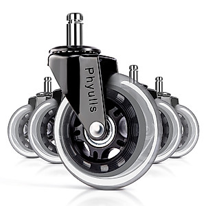 Office Chair Caster Wheels - 3" Rollerblade Rubber Replacement Chair Casters - Best Protection for Your Hardwood Floors No More Chair Mat Needed - Universal Fit,Smooth & Silent