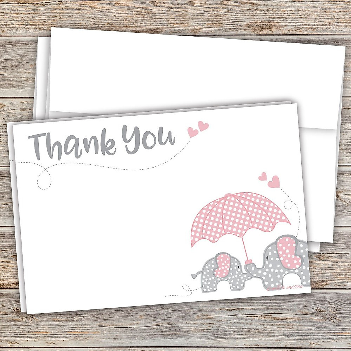 Pink Elephant Girl Baby Shower Thank You Note Cards (20 Count) - With Envelopes