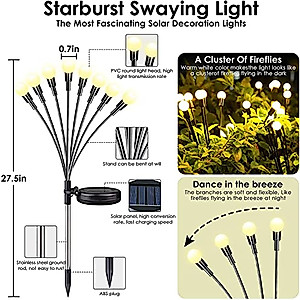 OZS Upgraded 2pack Total 16LED Solar Garden Lights - Solar Firefly Lights Outdoor, Solar Swaying Light, Sway by Wind, Solar Lights Outdoor Waterproof for Garden Patio Pathway Decoration (Warm White)