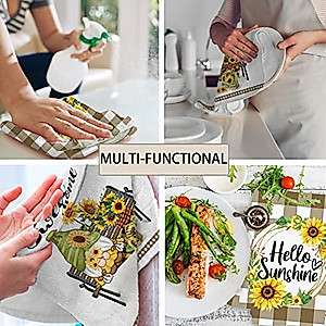 pinata Sunflower Kitchen Towels Set of 4-Gnome Bee Sunflower Dish Towels-Hello Sunshine Seasonal Tea Towels-Cute Home Sweet Home Hand Towels-Housewarming Gifts Sunflower Kitchen Decor for New Home