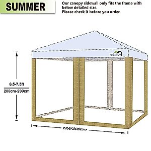 Hisinly Canopy Mesh Sidewalls for 10x10 Pop Up Canopy, 300D Oxford Fabric with Silver Caoting, Sidewall Netting, 4 Pieces Mesh Sidewalls with Door, Kahki (Canopy Tent NOT Included) (SW-04-4)