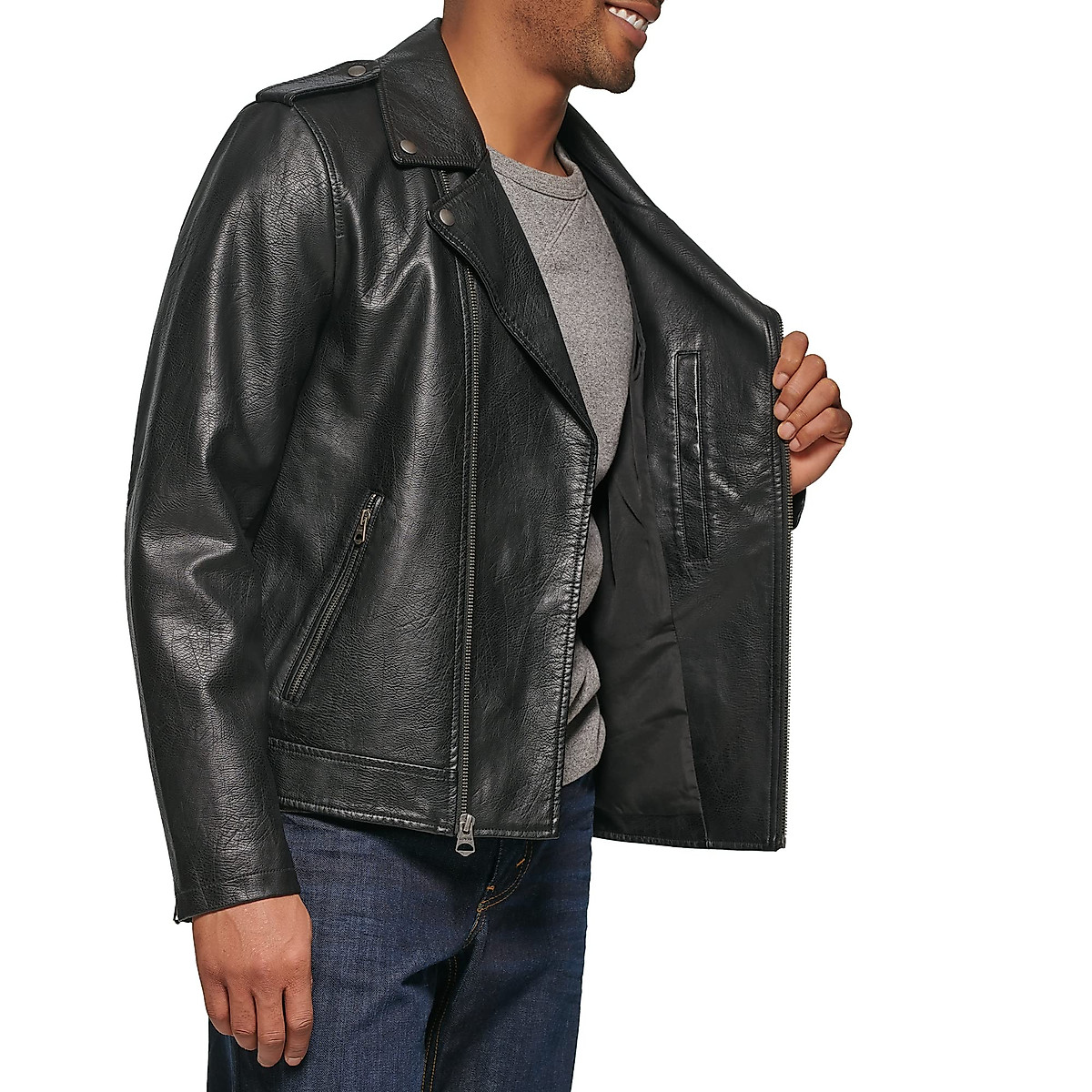 Levi's Men's Faux Leather Motorcycle Jacket, New Black, Large