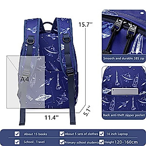 NOHCLIE Print Kids Backpacks,cute Lightweight Water Resistant Primary School Bag for Boys and Girls (Spaceship-Navy Blue)