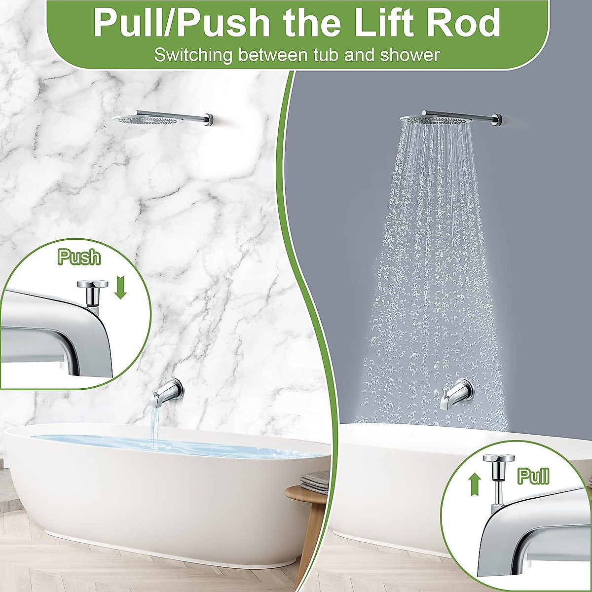 Enhon Tub Spout with Diverter, Universal Fits 1/2'' Copper Pipe, 1/2'' IPS and 3/4'' IPS, Bathroom Bathtub Tub Faucet Replacement with Adapters (Chrome)