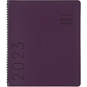 AT-A-GLANCE 2023 Monthly Planner, 9” x 11”, Large, Monthly Tabs, Pocket, Faux Leather, Contemporary, Merlot (70250X50)