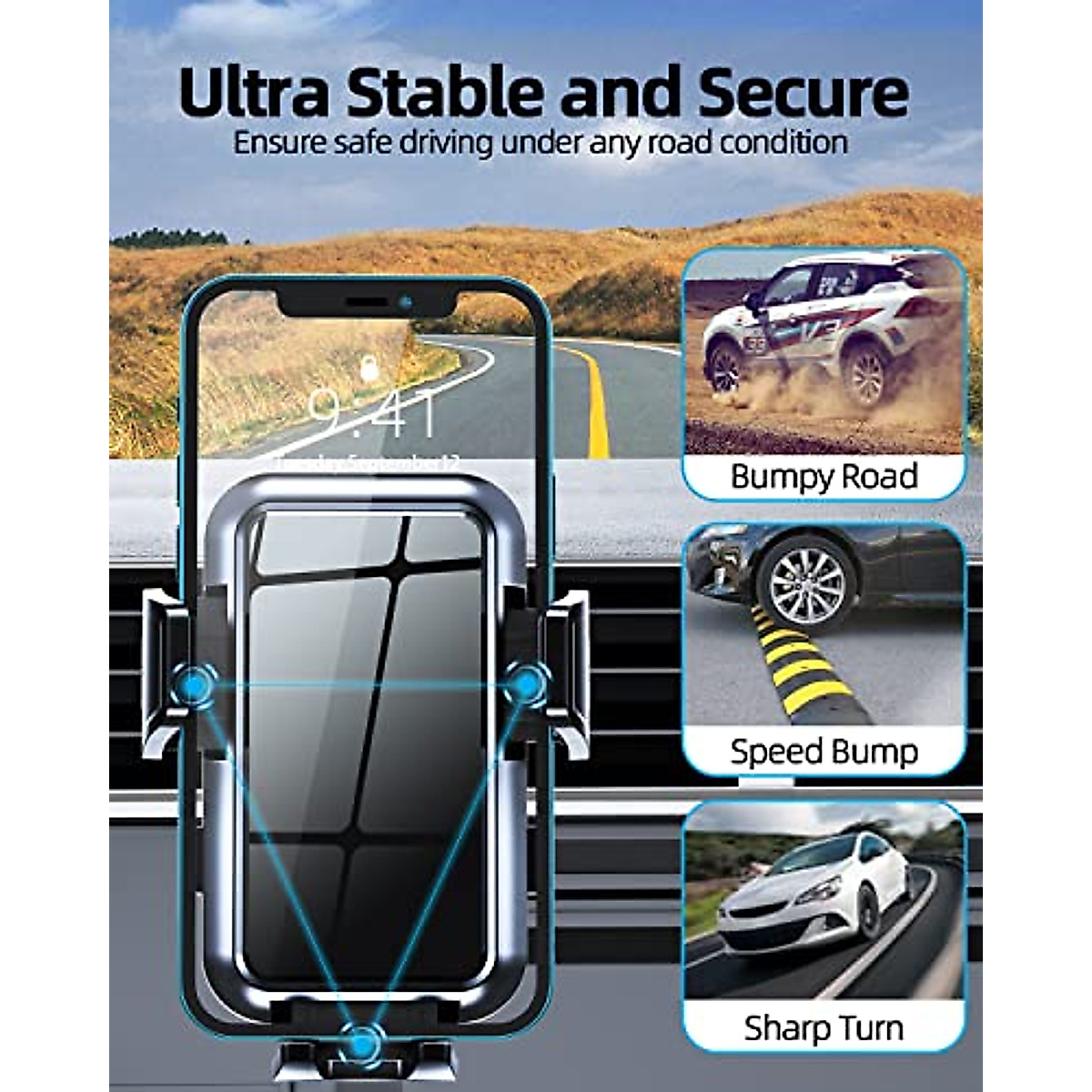 YFYYF Phone Mount for Car Phone Holder Mount for Dashboard Windshield Vent, Military Grade Suction & Metal Hook, Handsfree Stand Cell Phone Holder Car Accessories for iPhone, All iOS & Android Phone