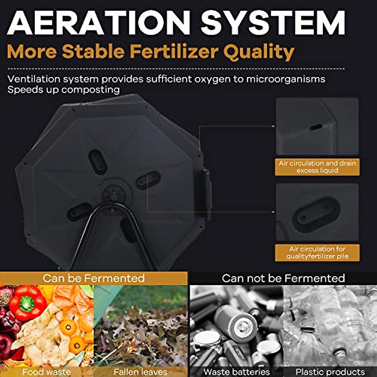 MGHH Outdoor Composting Bins, Tumbling Composter Dual Rotating Batch Compost Bin, for Yard Waster 43 Gallon Black Door