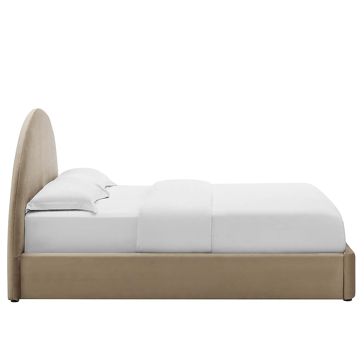 Modway Resort Queen Size Platform Bed with Arch Shaped Round Headboard in Taupe, Upholstered Velvet Bed Frameain-Resistant Performance Velvet, Soft Cloud Bed Frame, No Box Spring Needed