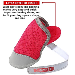 QUMY 2PCS Dog Shoes for Small Breed Dogs Hot Pavement Summer Puppy Dog Booties with Reflective Strip Soft Comfortable Skid-Resistant Rubber Sole Red Size 5