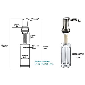 Soap Dispenser, Delle Rosa Soap Dispenser for Kitchen Sink Brushed Nickel, Soap Dispenser Easy Installation Well Built and Sturdy, 320ml/11oz