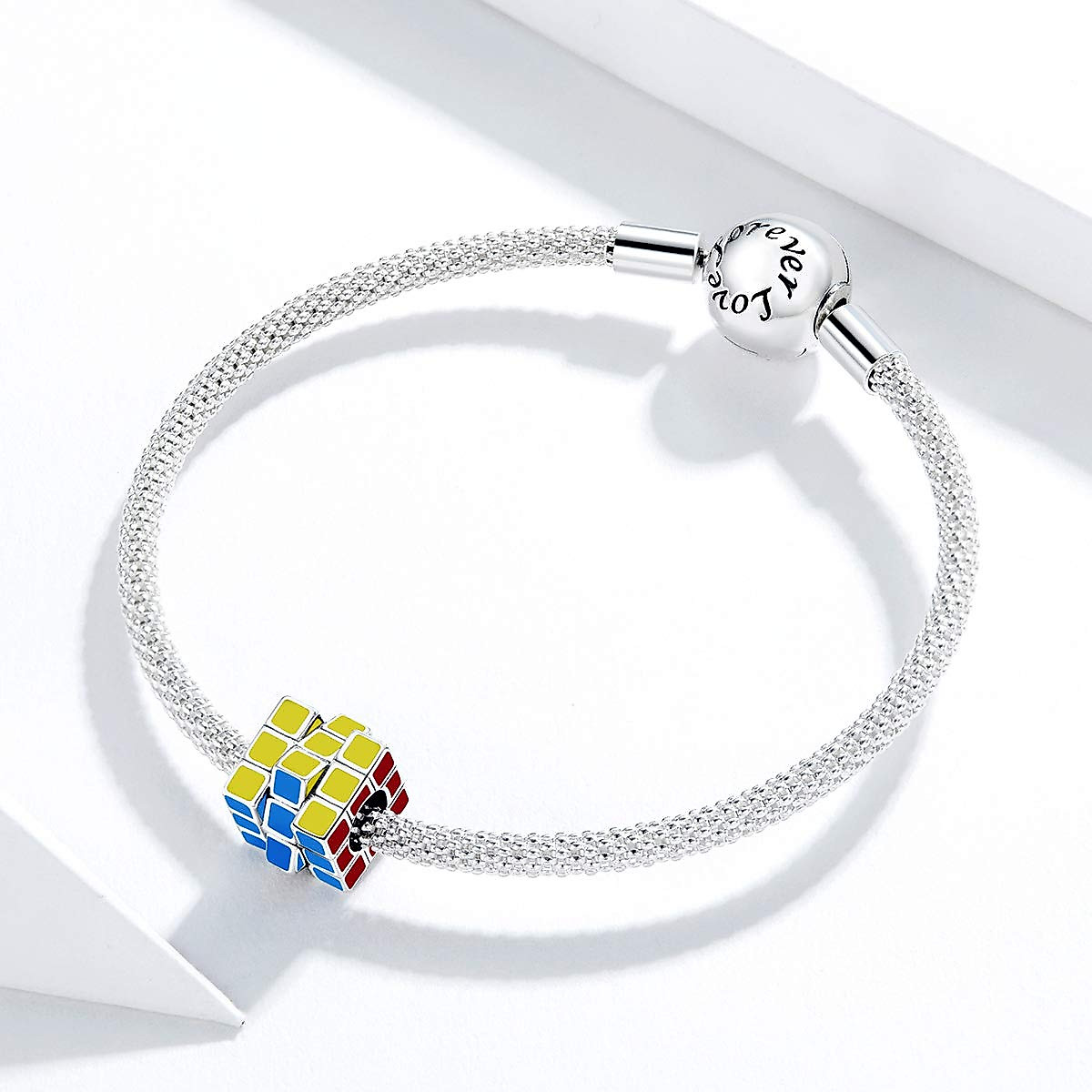Magic Cube Charm 925 Sterling Silver Autism Awareness Charm Puzzle Charm Love Charm Anniversary Charm for Pandora Charm Bracelet (C)