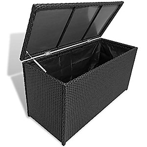 Tidyard Garden Storage Box Outdoor Chest Poly Water-Resistant PE Rattan Black Brown for Blankets Pillows Cushions Toys Books