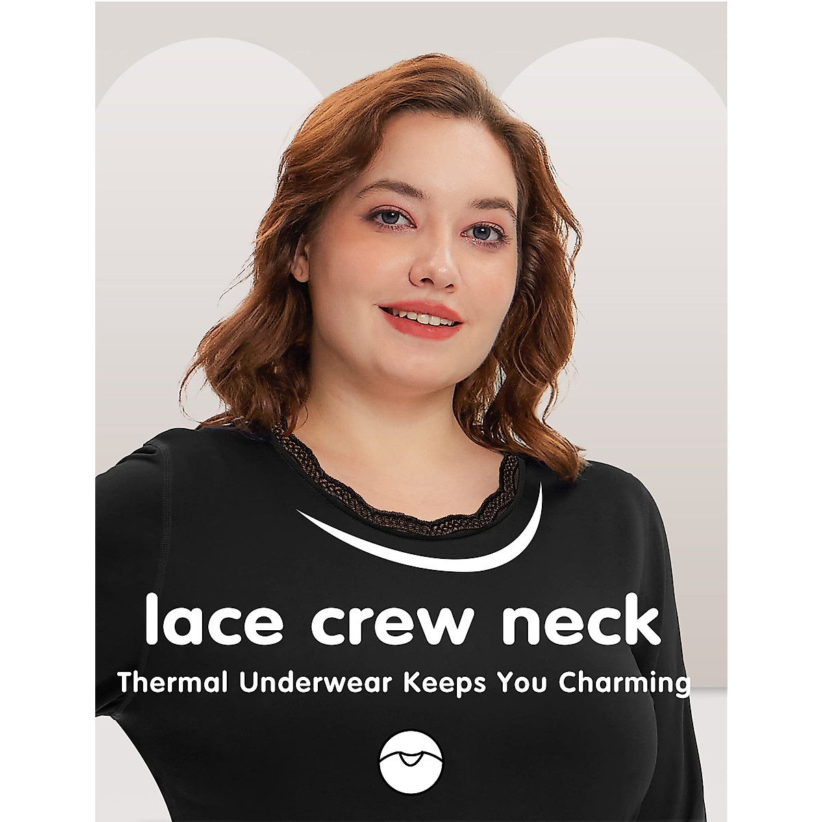 COOTRY Plus Size Thermal Underwear for Women Long Johns Fleece Lined Base Layer Sets Set - Lace Black 3XL