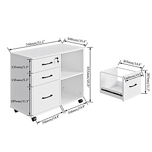 3 Drawer Office File Cabinets, Mobile Lateral Printer Stand with Open Storage Shelf, Rolling Filing Cabinet with Wheels Home Office Organization and Storage (White)